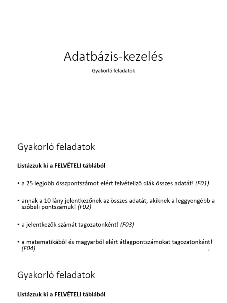 Gyakorló Feladatok Felvételi | PDF