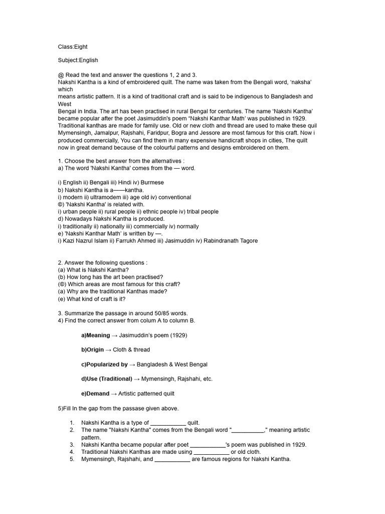 Class 8 English | PDF | Bedding | Needlework