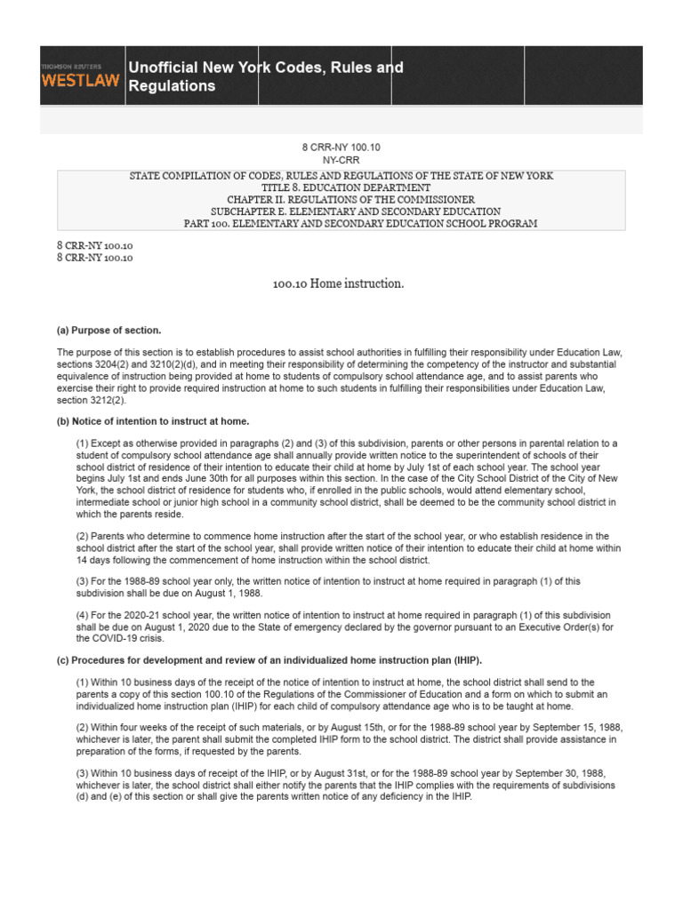 NYS Homeschool Regulations | PDF | Educational Assessment