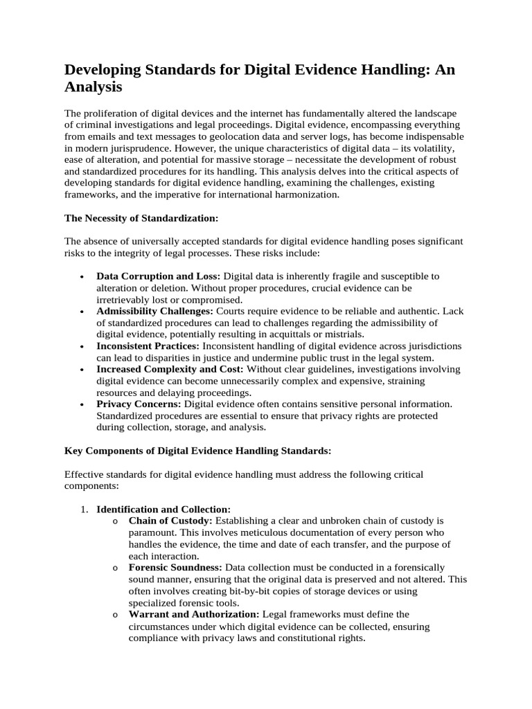 Developing Standards for Digital Evidence Handling | PDF | Digital ...