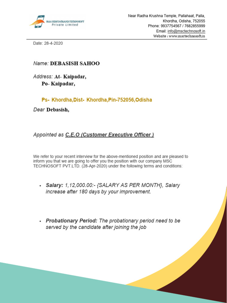 Offer Letter Sample | PDF