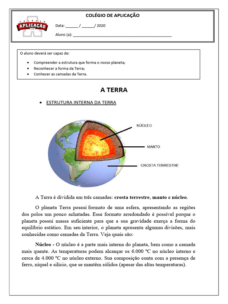Terra e Suas Camadas Geografia2 | PDF | Terra | Crosta (Geologia)