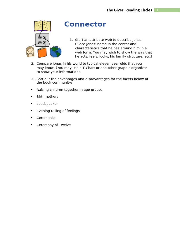 The Giver Reading Circle 1 - Connector 2 | PDF