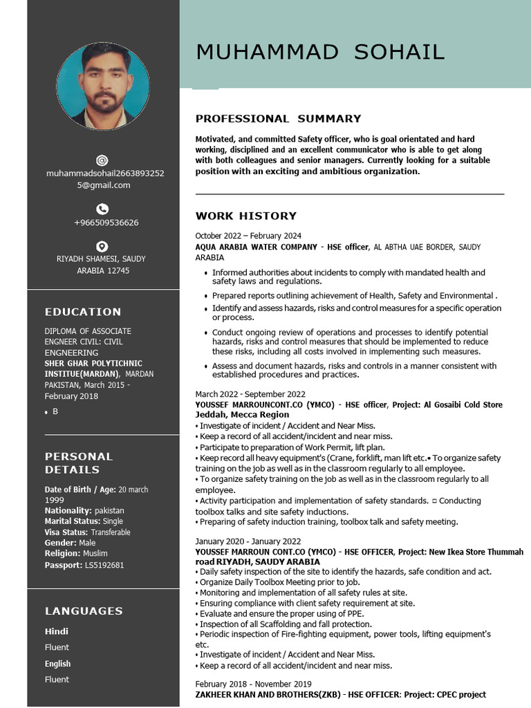 Muhammad Sohail CV Update 02 (150224) - 1 | PDF | Safety | Occupational Safety And Health