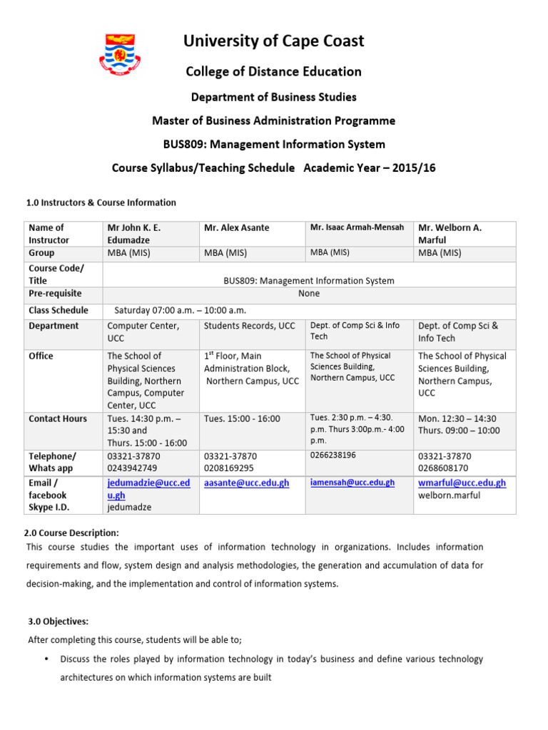 MBA Management Information Systems Syllabus | PDF