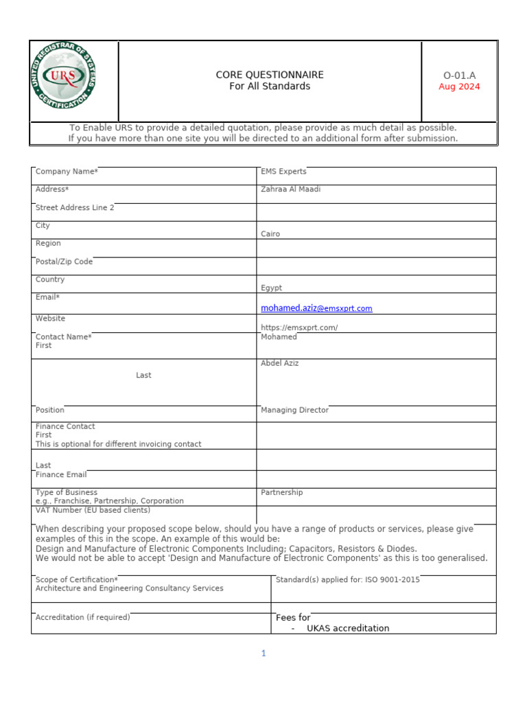 Urs Core Questionnaire-9k | PDF