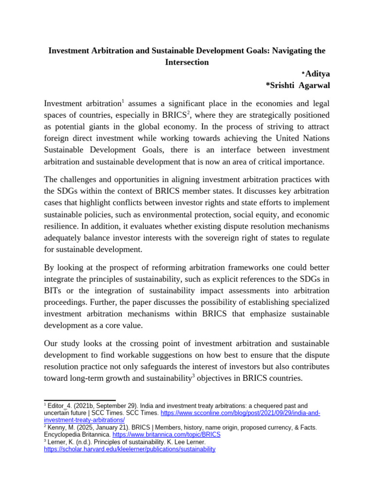Investment Arbitration - Today and Tomorrow | PDF | Sustainability ...