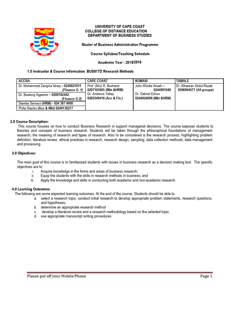 MBA Research Methods Course Syllabus | PDF | Methodology | Hypothesis