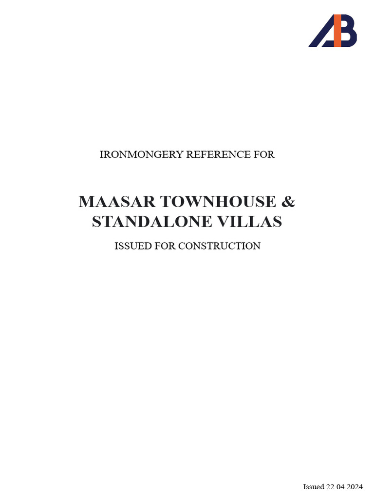 Ironmongery Specification for Villas | PDF | Room | Domestic Life