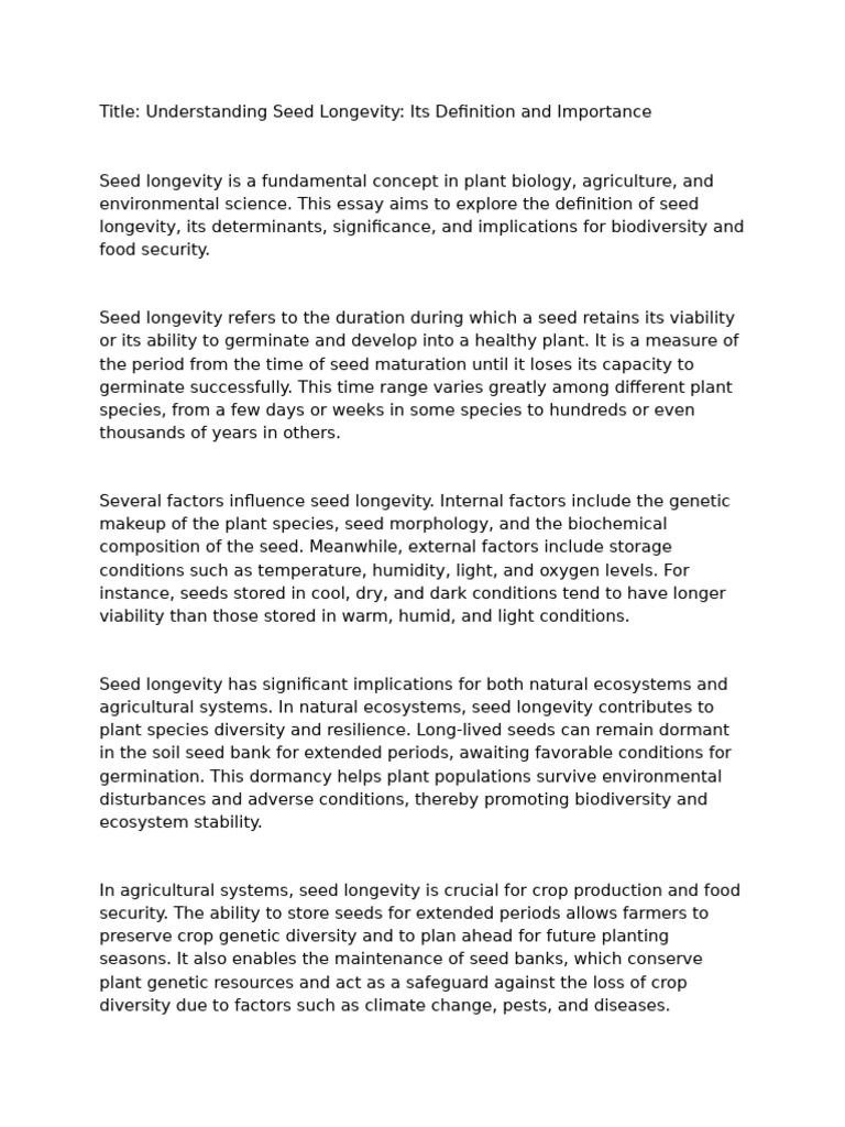 seed longevity | PDF | Seed | Biodiversity