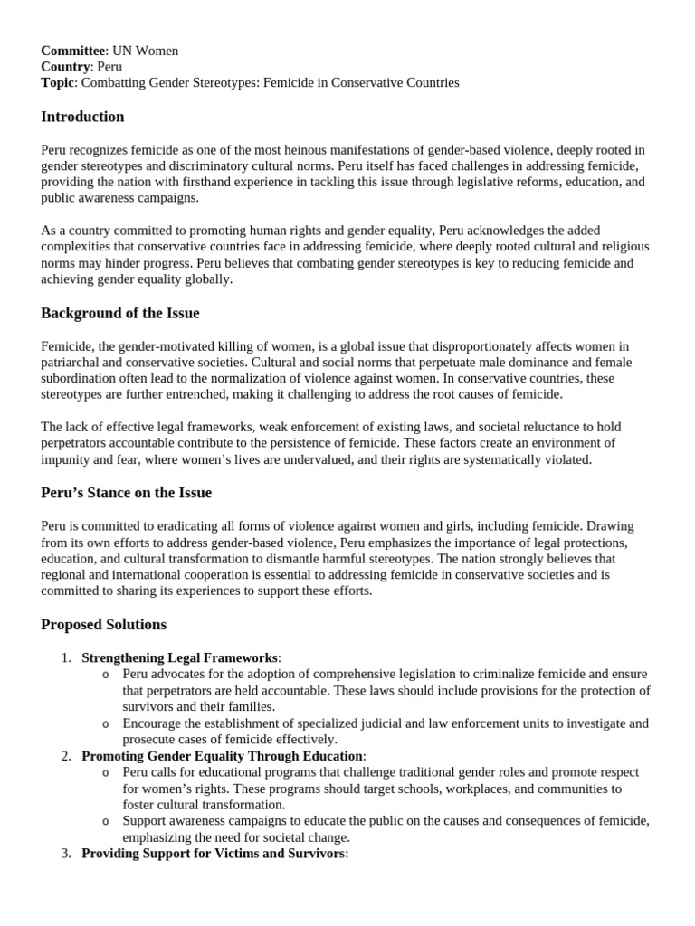 Combatting Gender Stereotypes Femicide in Conservative Countries | PDF ...