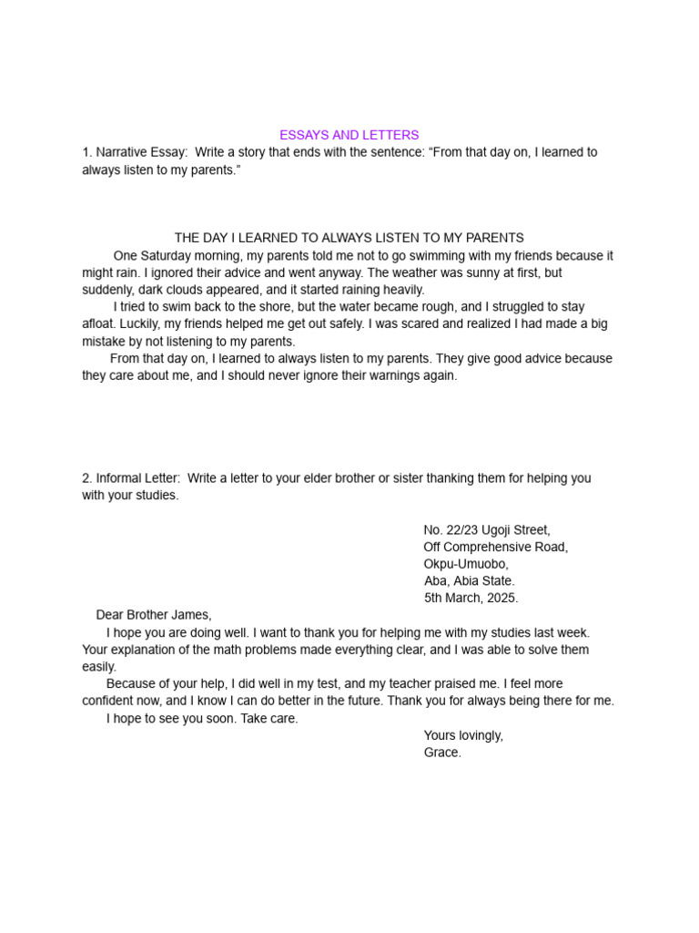 Essays & Letters For Practice | PDF