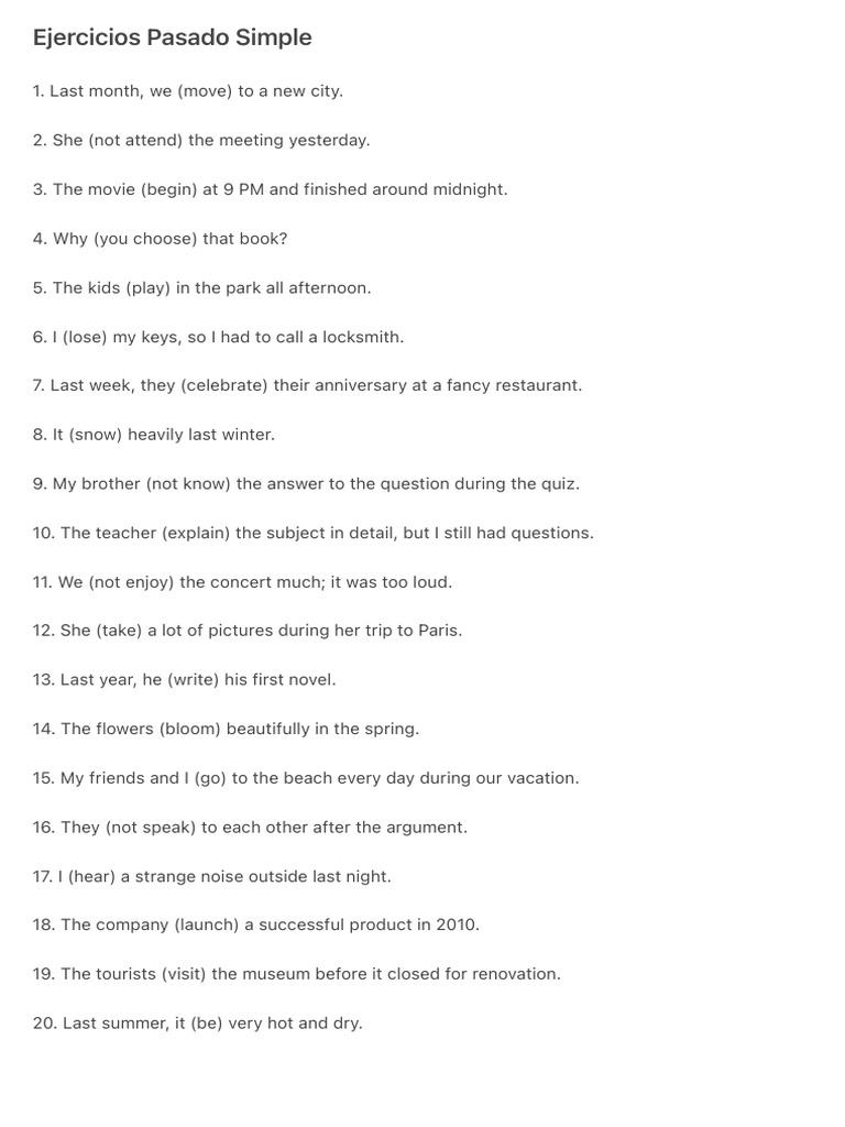 Ejercicios Pasado Simple | PDF