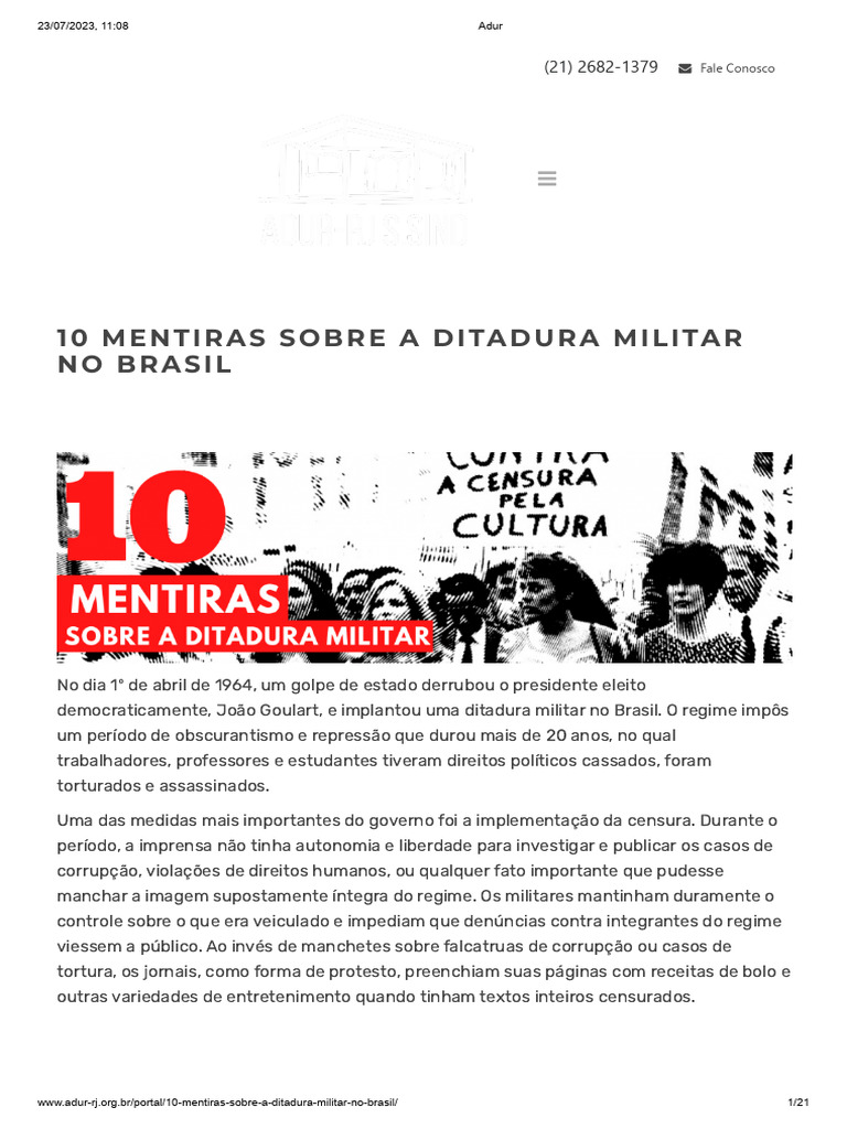 10 Mentiras Sobre A Ditadura | PDF | Brasil | Tortura