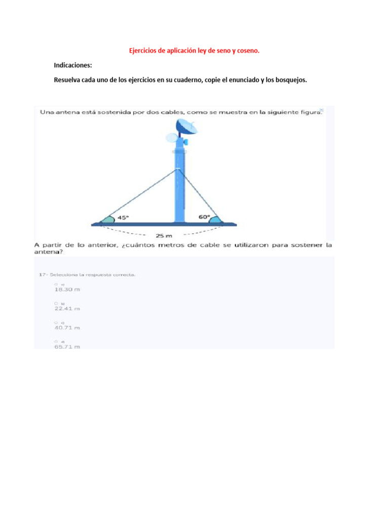 Ejercicios de Aplicación Ley de Seno y Coseno | PDF