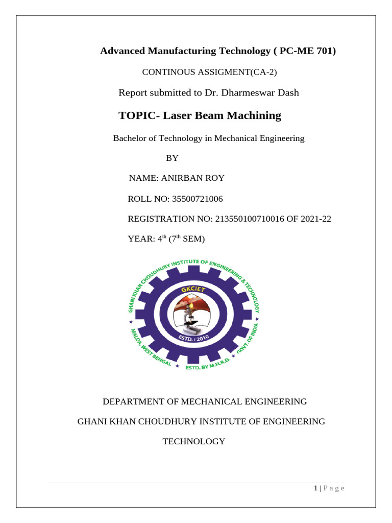 Advanced Manufacturing Technology | PDF | Laser | Machining
