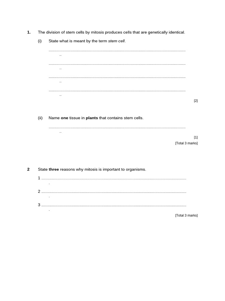 Mitosis Question Pack Booket 2 | PDF | Mitosis | Cell Biology