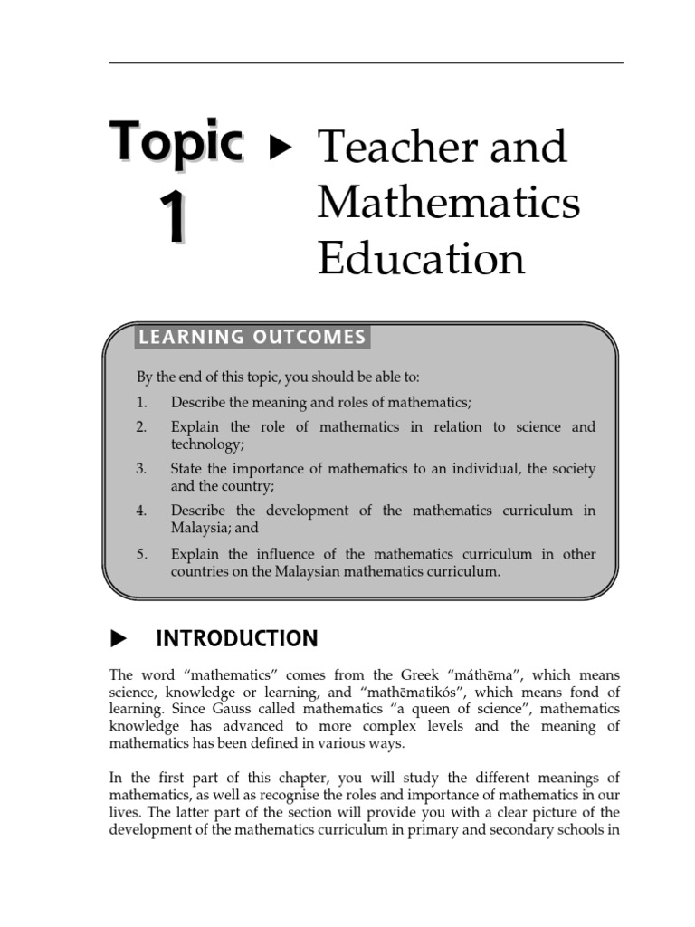 Topic 1 Teacher and Mathematics Education | PDF | Teaching Mathematics ...