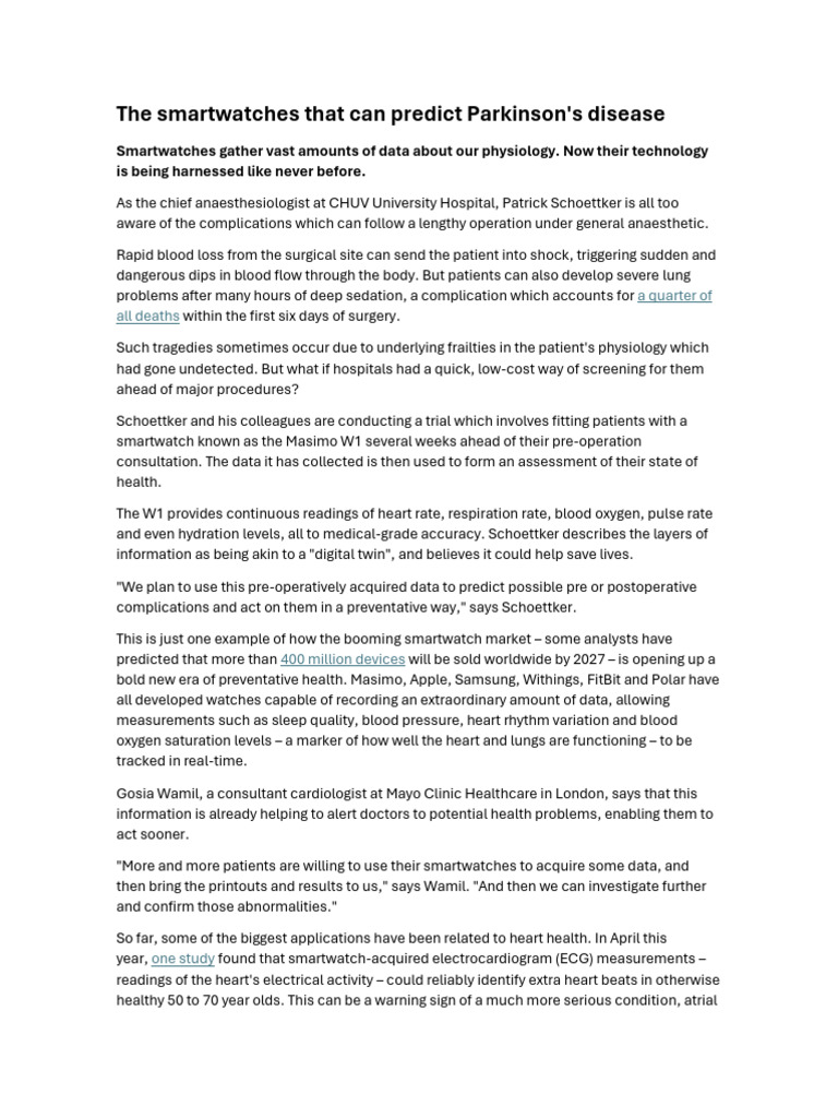 Smartwatches Predict Parkinson's Disease | PDF | Heart | Cardiology