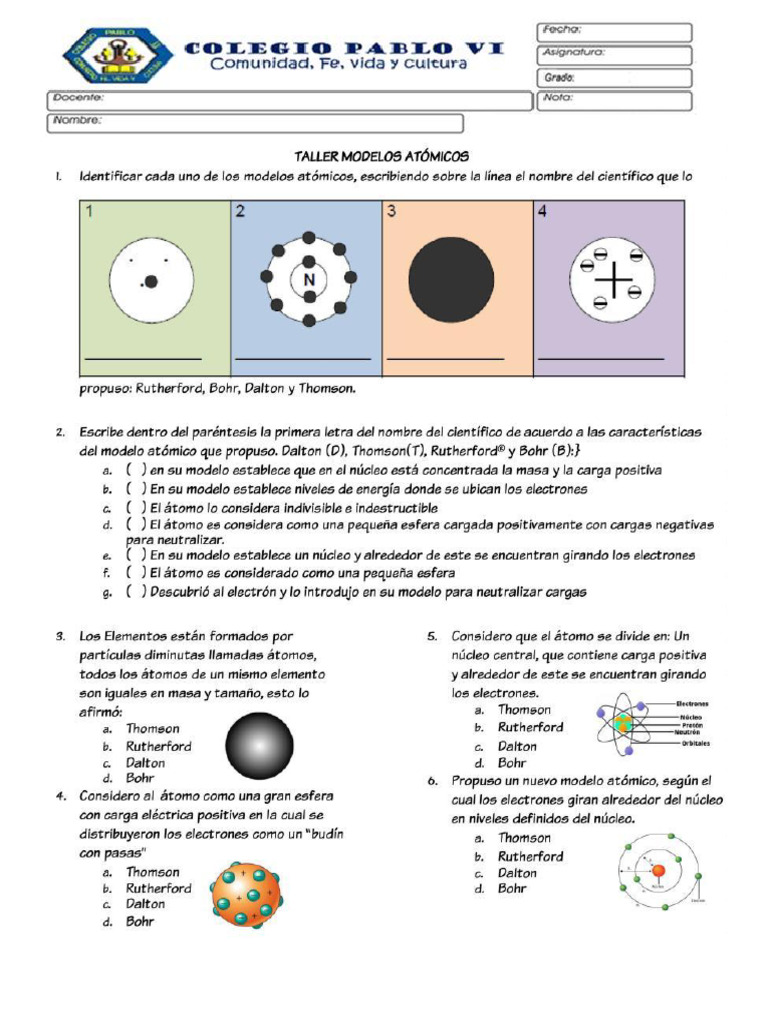 TALLER DE REFUERZO - MODELOS ATOMICOS | PDF