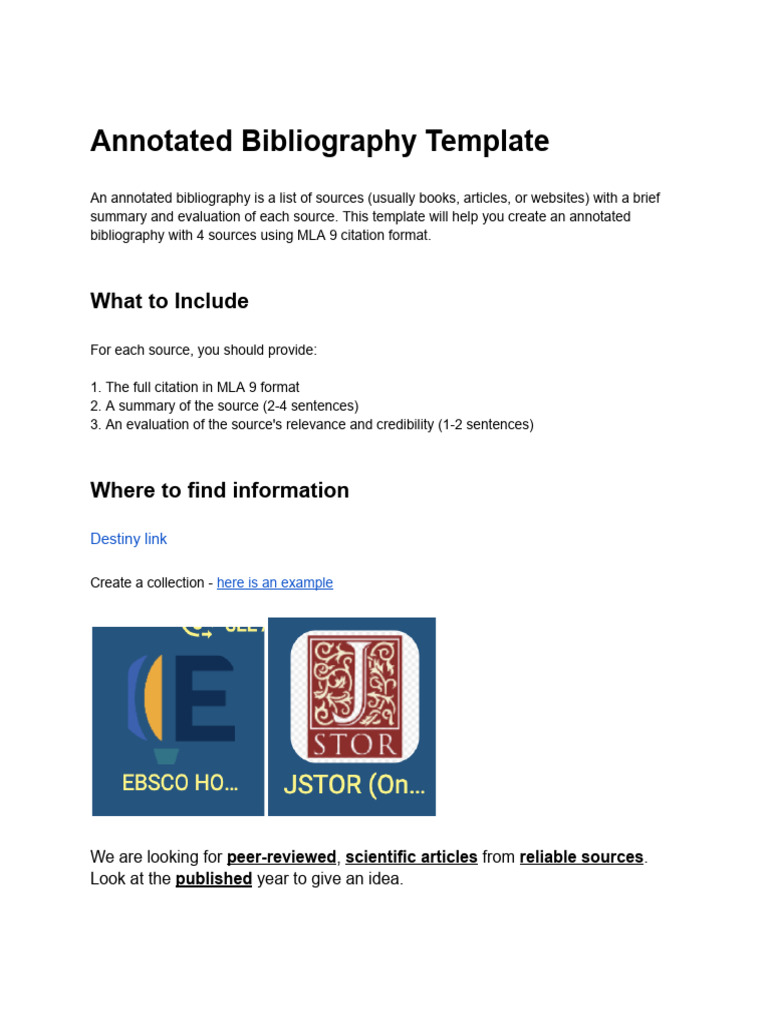 MLA 9 Annotated Bibliography Template | PDF | Citation | Bibliography