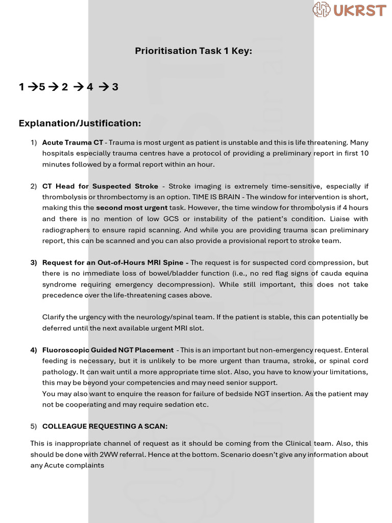 Prioritisation Task 1 & 2 Keys | PDF | Ct Scan | Human Diseases And ...
