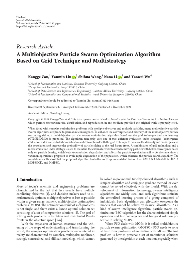 A Multiobjective Particle Swarm Optimization Algor | PDF | Mathematical Optimization | Applied ...