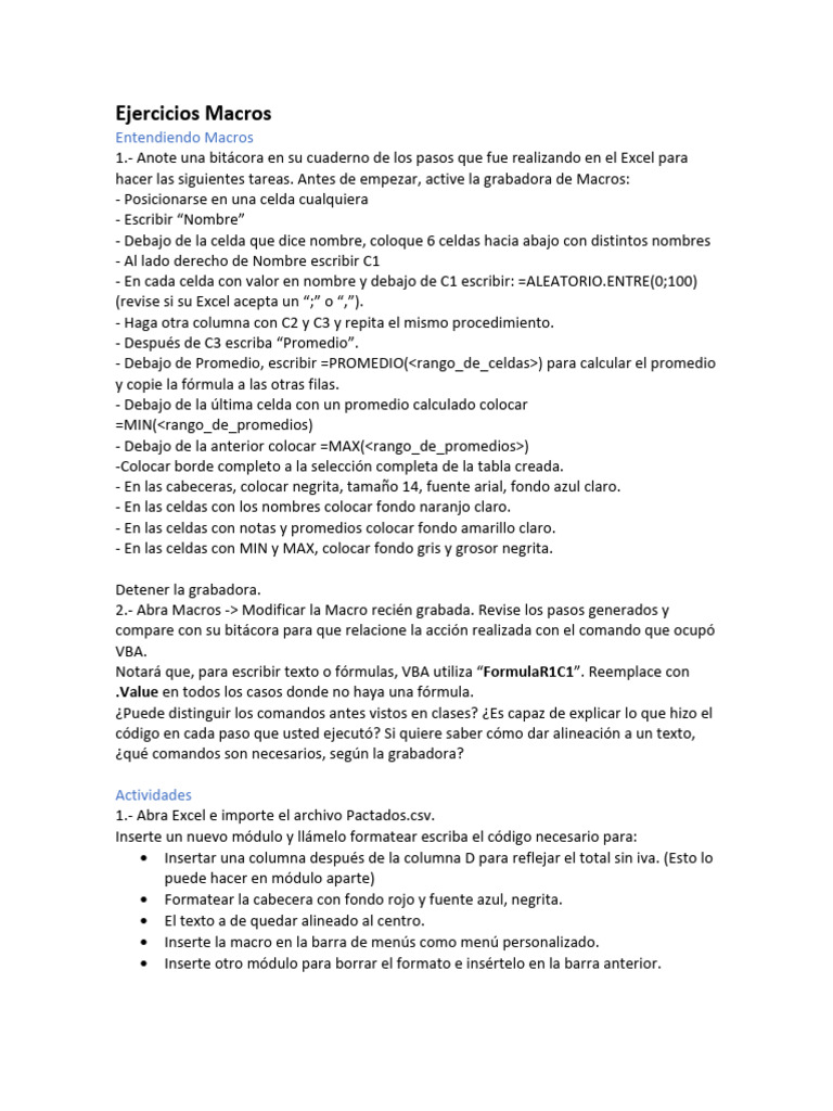 Ejercicios Macros | PDF | Macro (informática) | Microsoft Excel