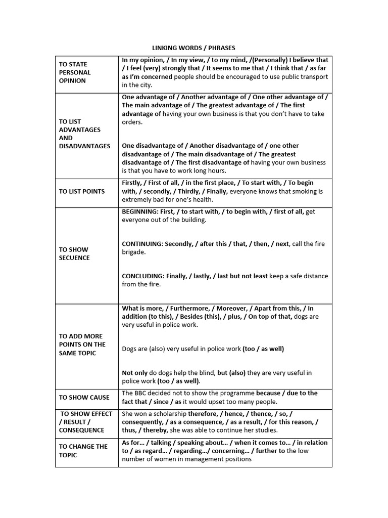 Linking Words - Phrases | PDF