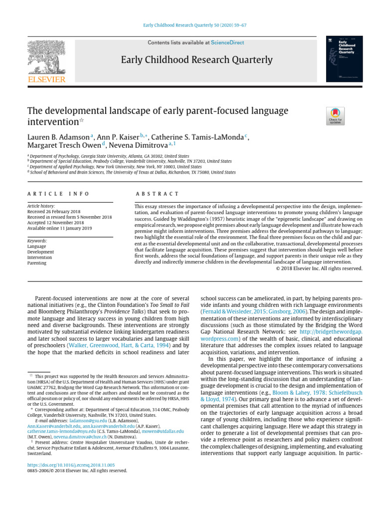 The Developmental Landscape of Early Parent-Focused Language Intervention | PDF | Language ...