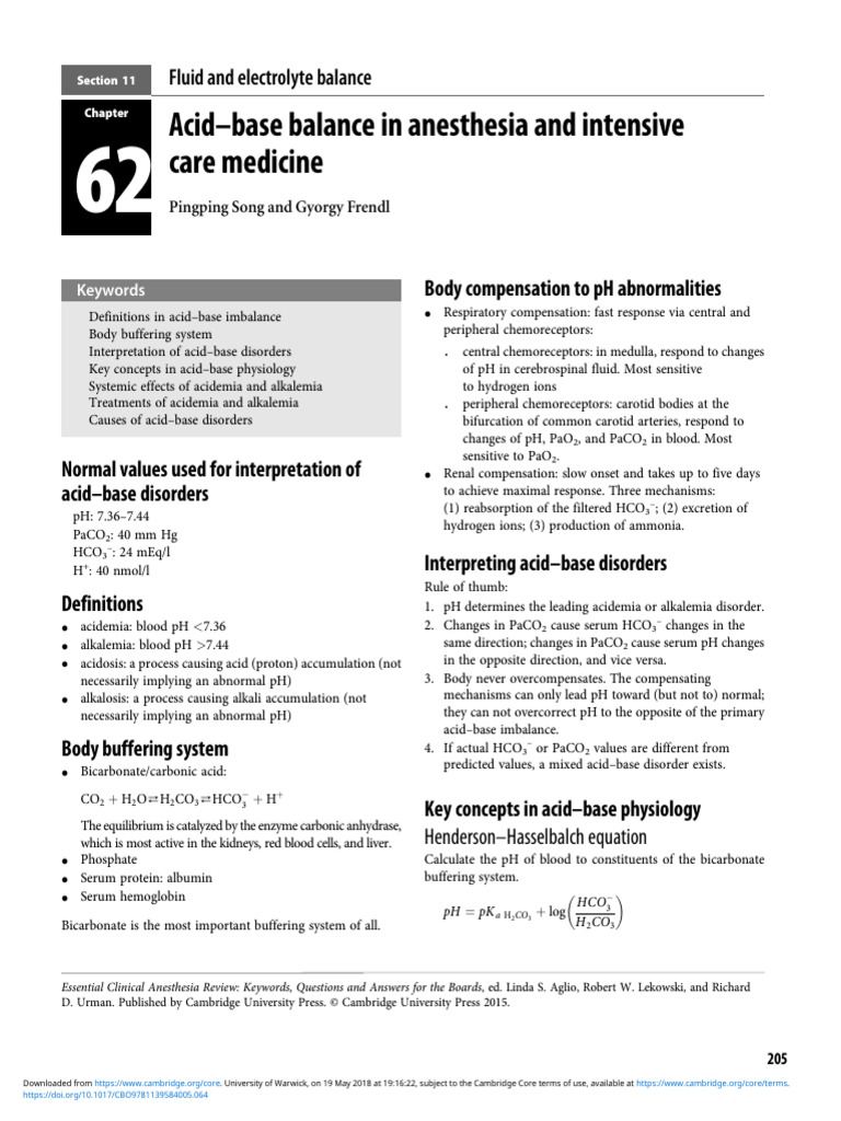 Acid–Base Balance in Anesthesia and Intensive | PDF | Bicarbonate ...