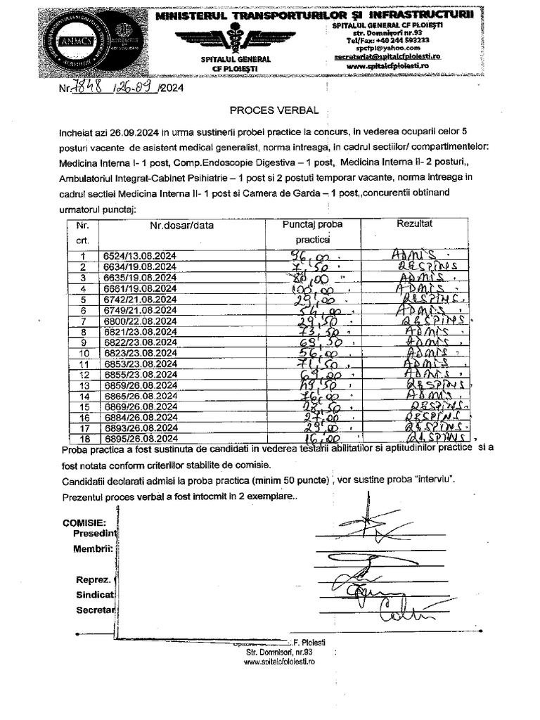 Rezultat Proba Practica Concurs Asistenti Medicali | PDF