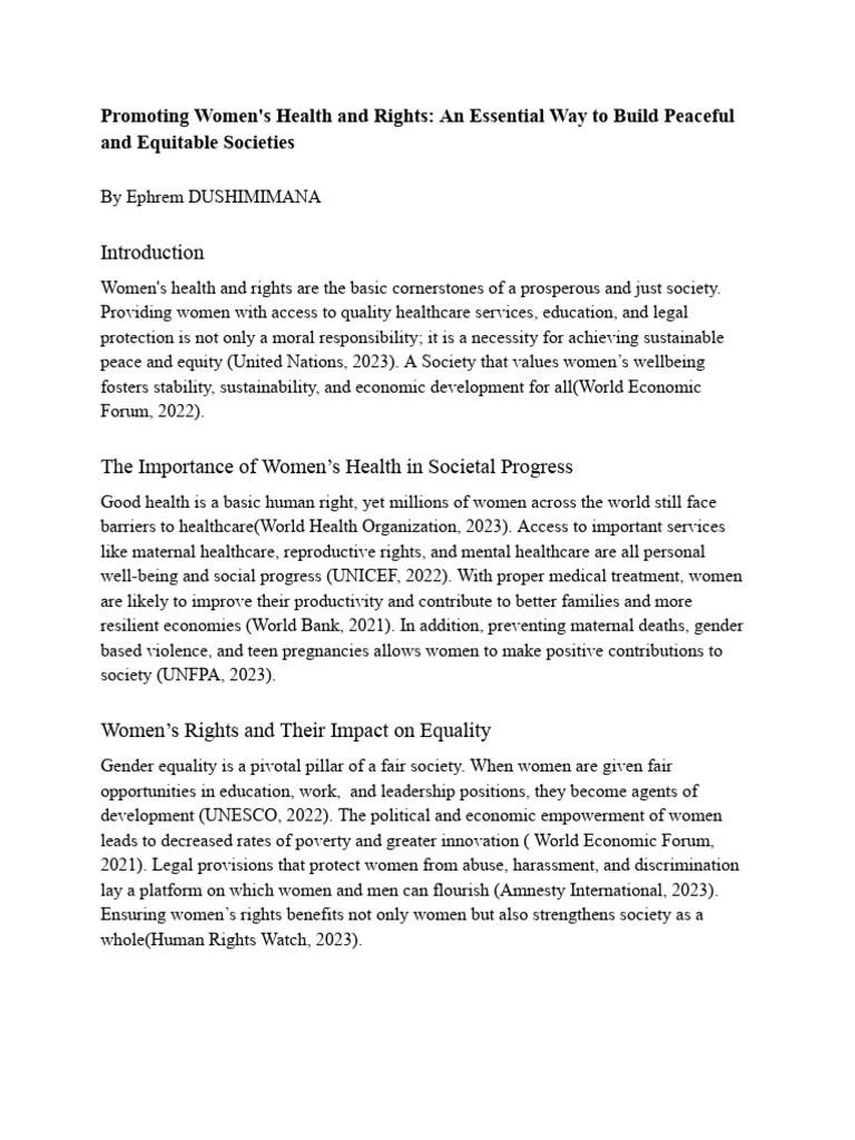 Promoting Women's Health and Rights: An Essential Way To Build Peaceful ...