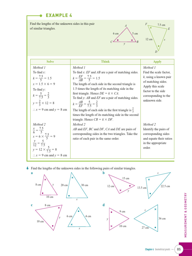 Similar Triangles: Finding Unknown Sides | PDF | Geometry | Length