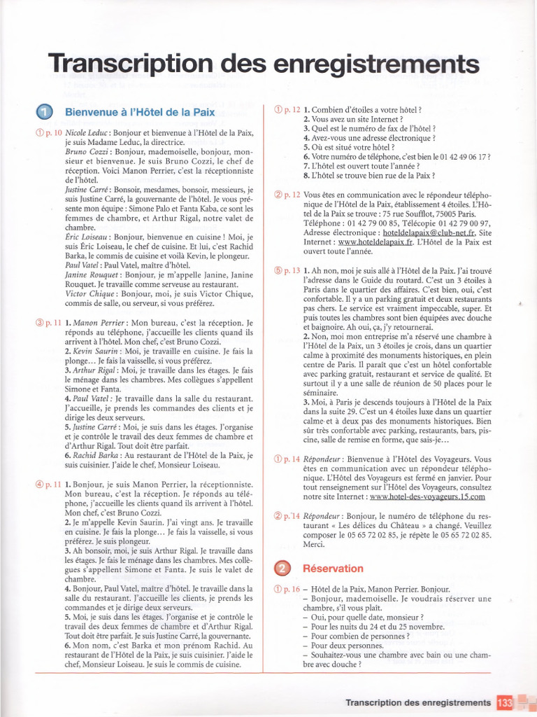 Hotellerie-Restauration - Transcriptions | PDF