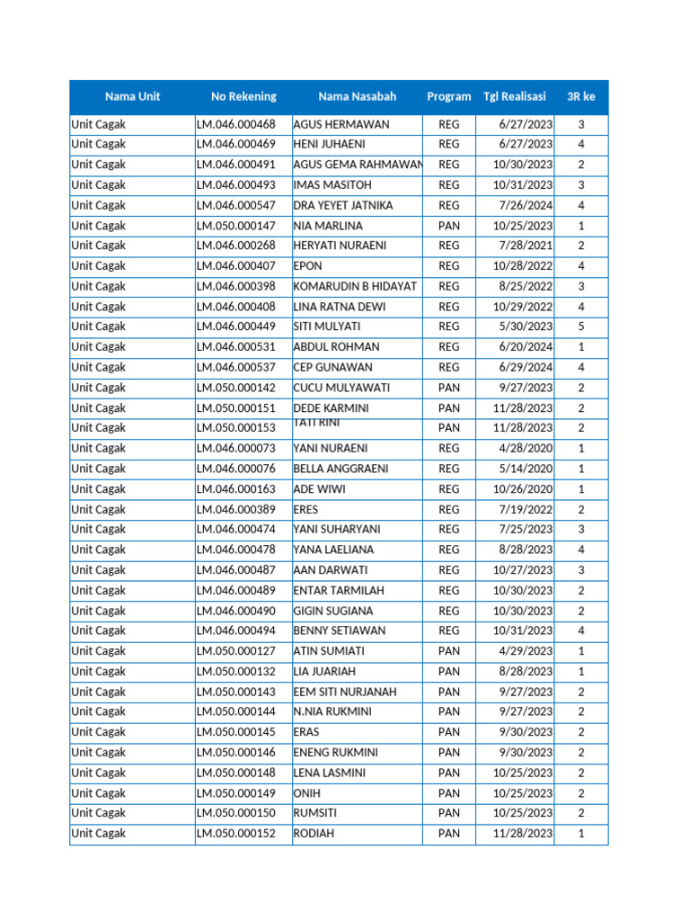 Profiling Nasabah 3r Performing Loan - Cabang SBG | PDF
