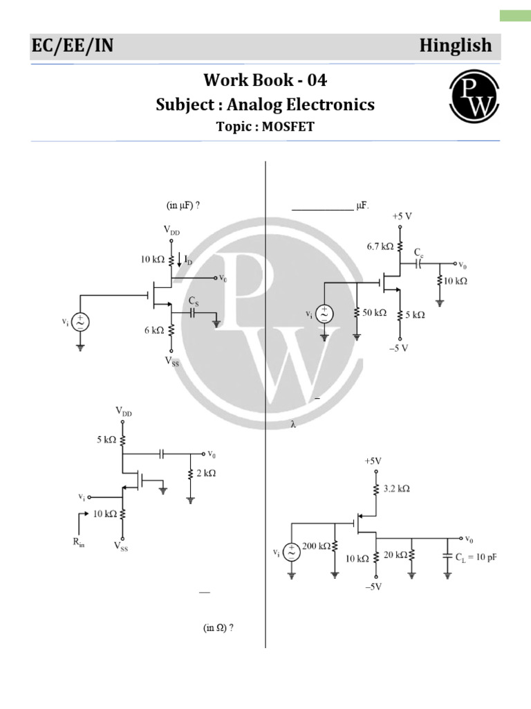 Work Book-4 MOSFET | PDF | Mosfet | Field Effect Transistor