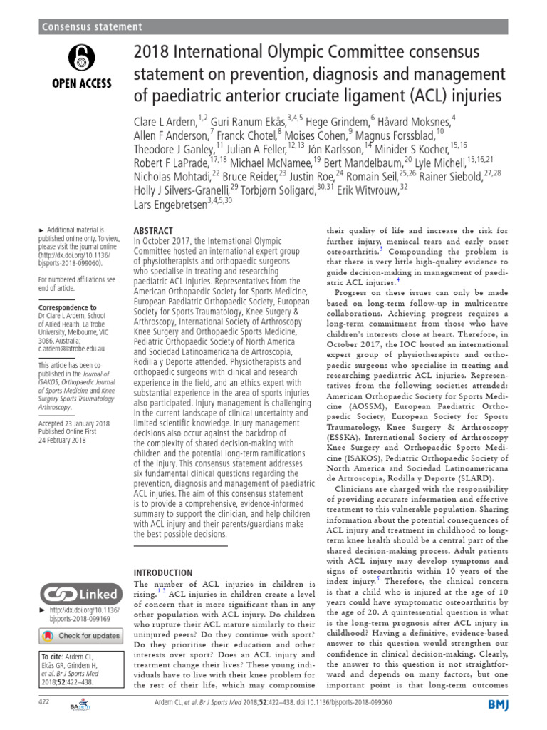 2018 International Olympic Committee Consensus Statement On Prevention, Diagnosis and Management ...