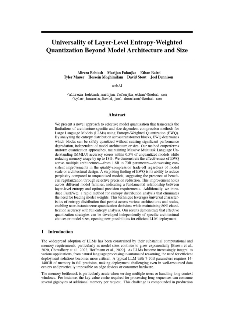Universality of Layer-Level Entropy-Weighted Quantization Beyond Model Architecture and Size ...