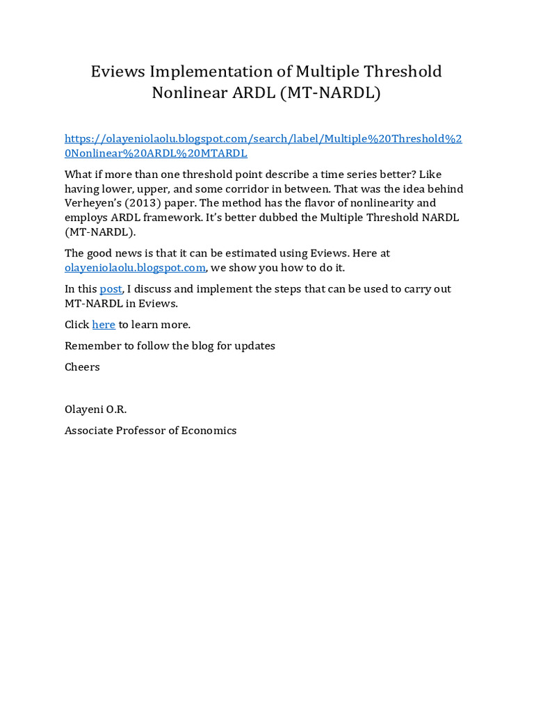Eviews Implementationof Multiple Threshold Nonlinear ARDL | PDF