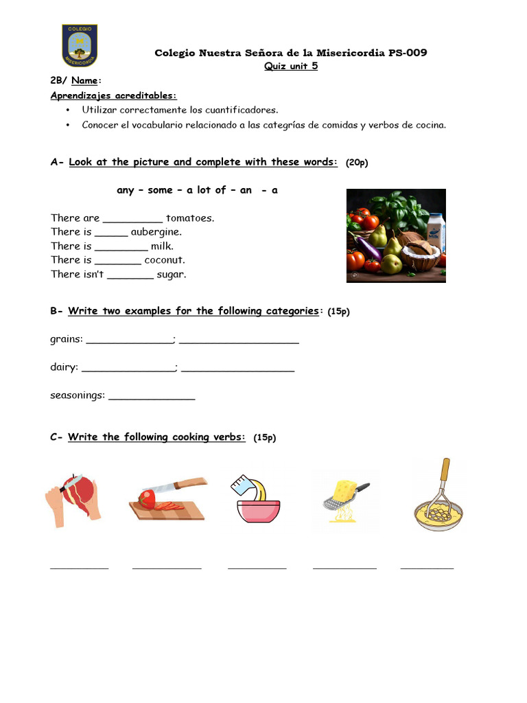 Cocina: Vocabulario y Verbos | PDF