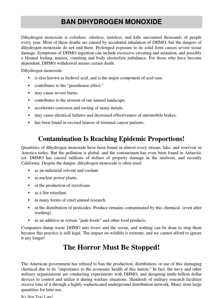 Ban Dihydrogen Monoxide | PDF