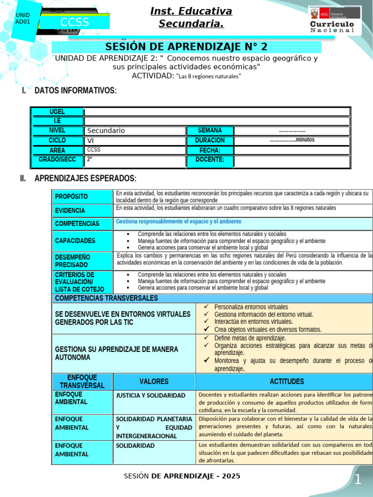 Sesion CCSS 2° Sec-Semana 02 Uni. 2 | PDF | Aprendizaje
