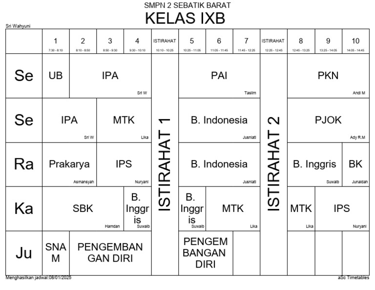 Jadwal Kelas 9b Semester Genap 2024-2025 | PDF
