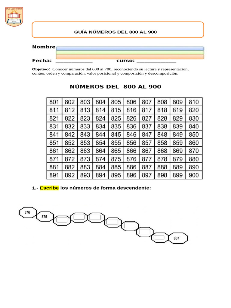 Guía de Numeros Del 800 Al 900 | PDF