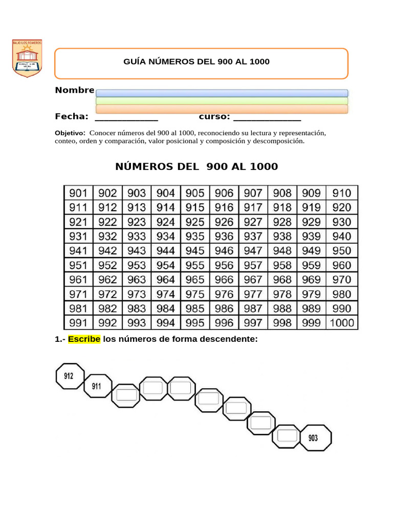 Números del 900 al 1000: Guía Práctica | PDF