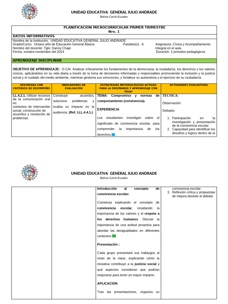Plan Micro Civica y Acompañamiento en Aula | PDF | Evaluación | Enseñando