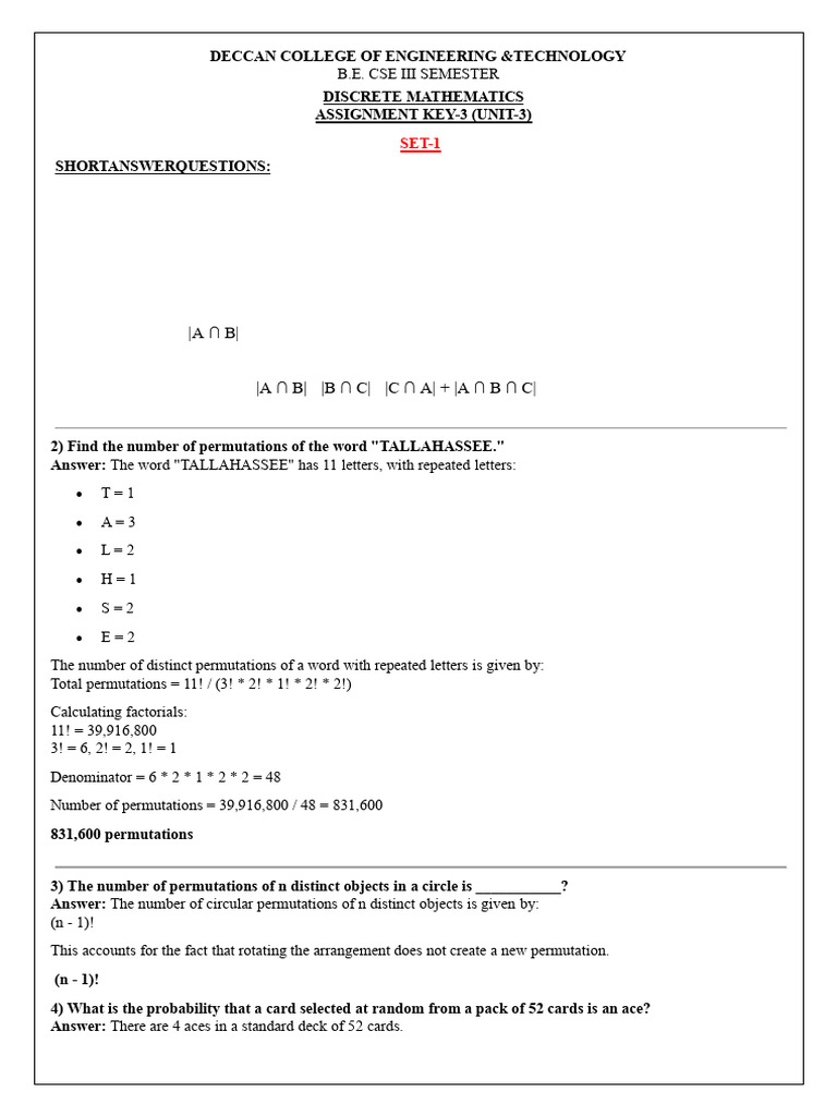 Assignment Key Unit-3 (Set 1 & 2) | PDF | Mathematical Concepts | Combinatorics