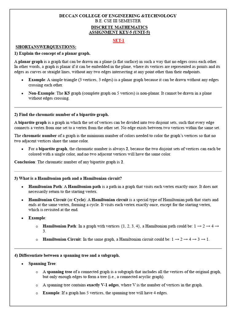 Assignment Key Unit-5 (Set 1 & 2) | PDF | Vertex (Graph Theory) | Graph ...