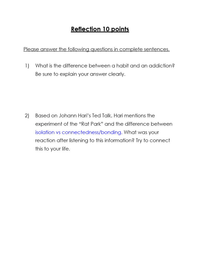 Zubin Shah - Addiction Reflection 10 Points | PDF